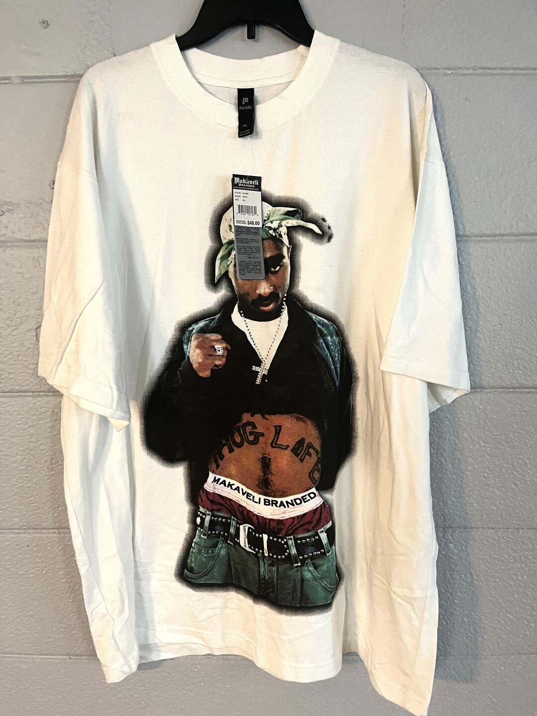 Tupac 2pac Studded Jewels Beaded Makaveli Brand White T Shirt Tee Shirt ...