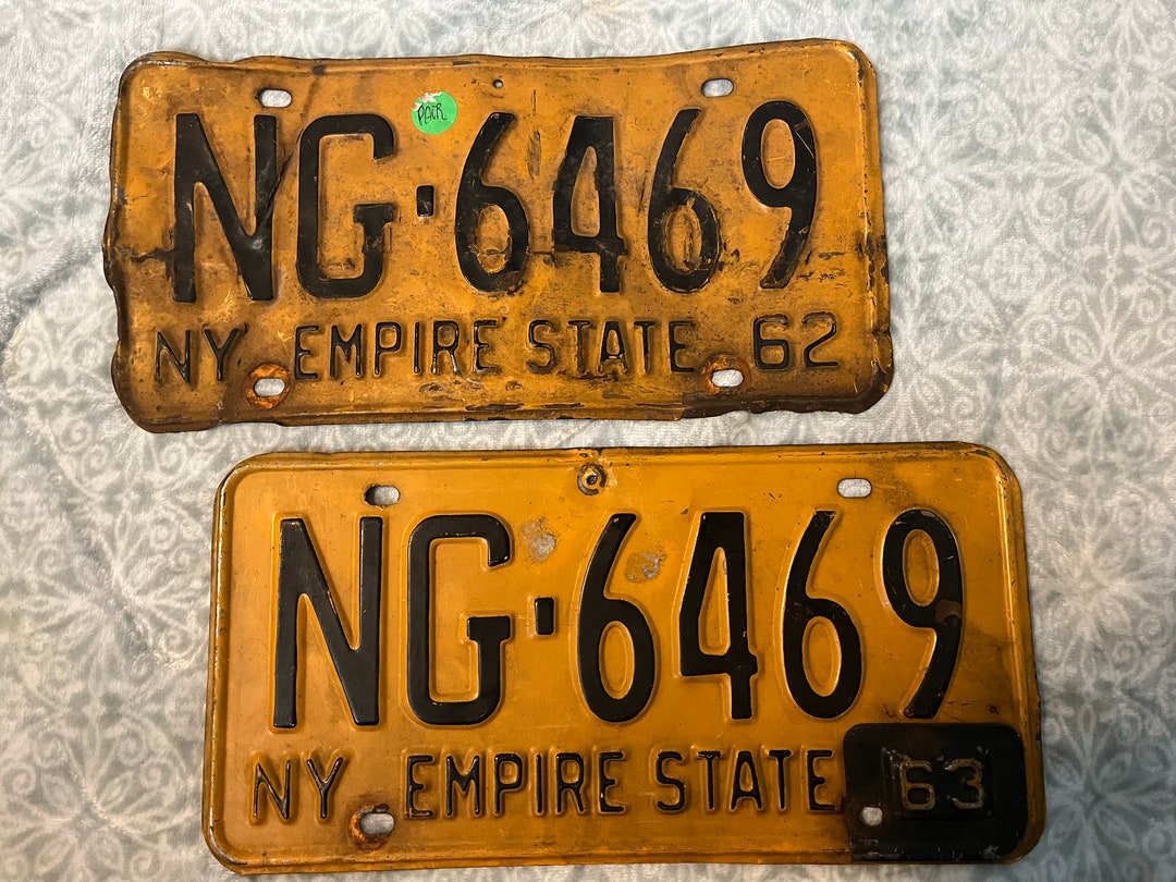 1962 63 NY Empire State License Plate Plates Matching Pair NG 6469 New ...