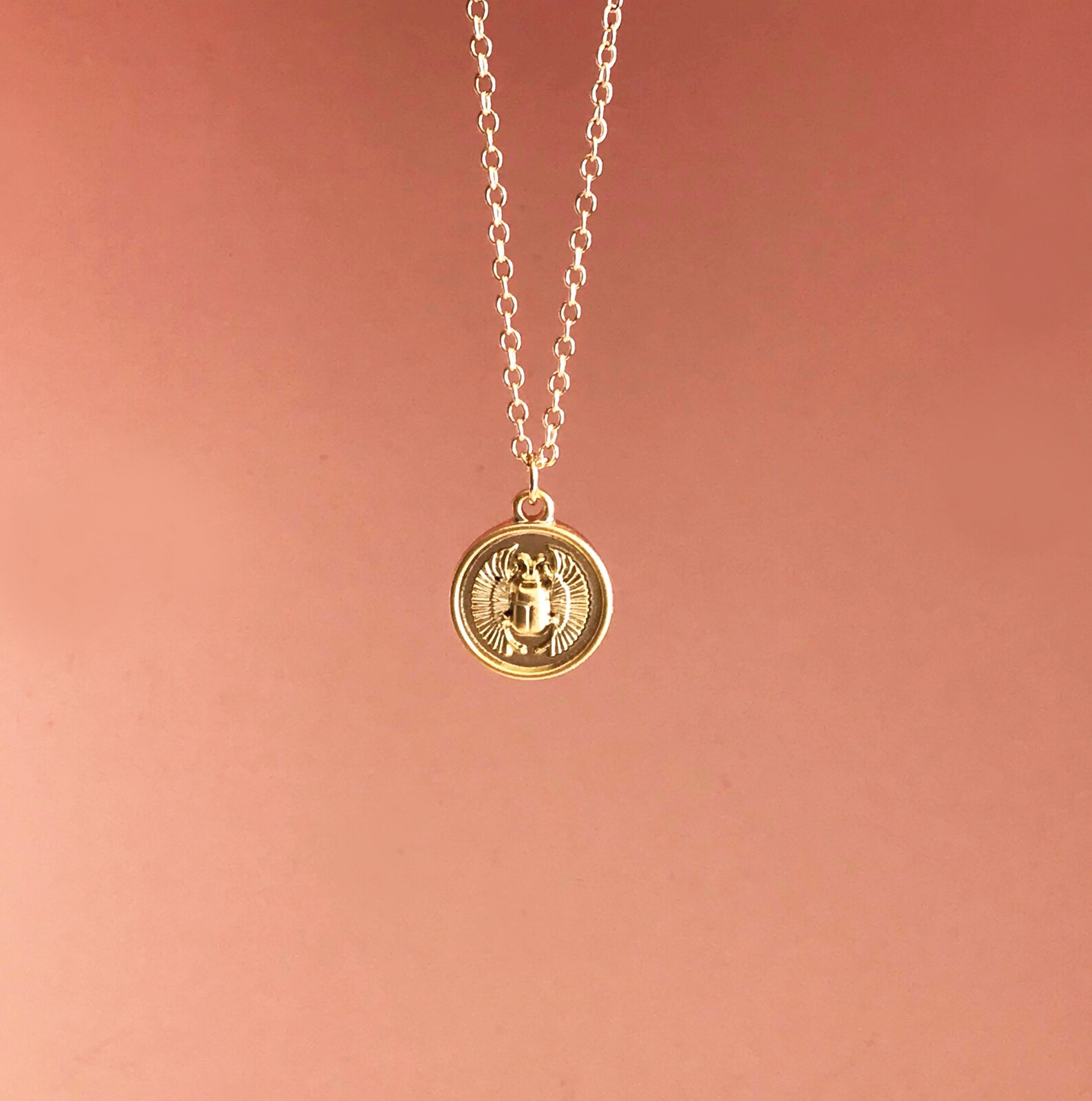 Gold Scarab Coin Necklace - Etsy