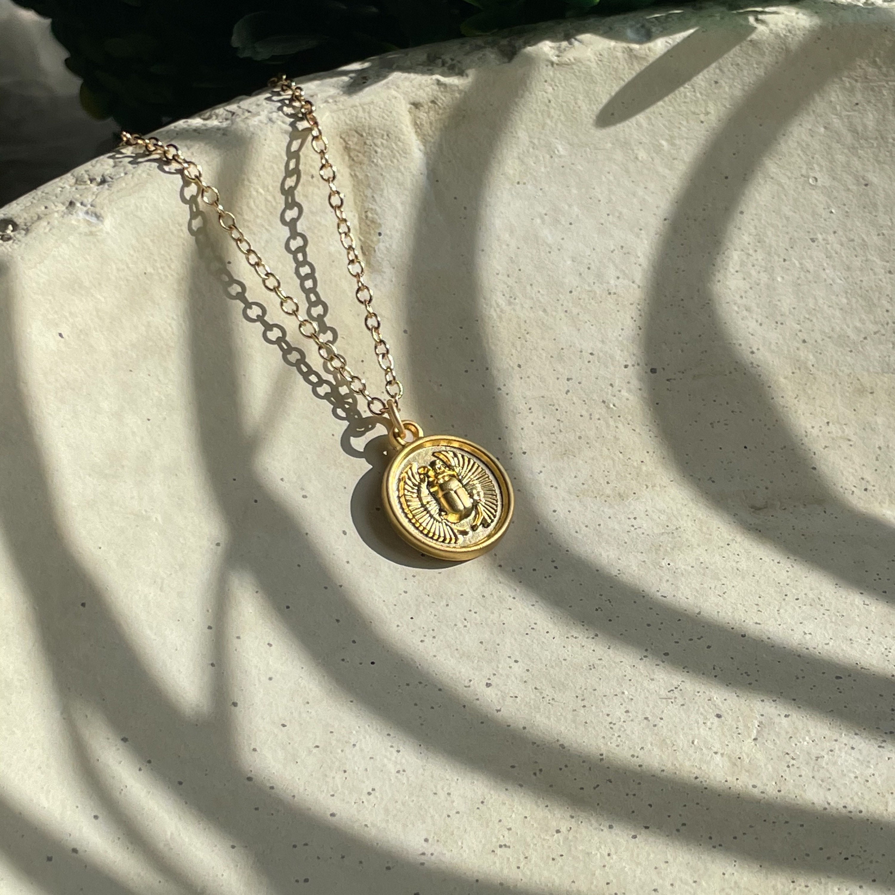 Gold Scarab Coin Necklace - Etsy