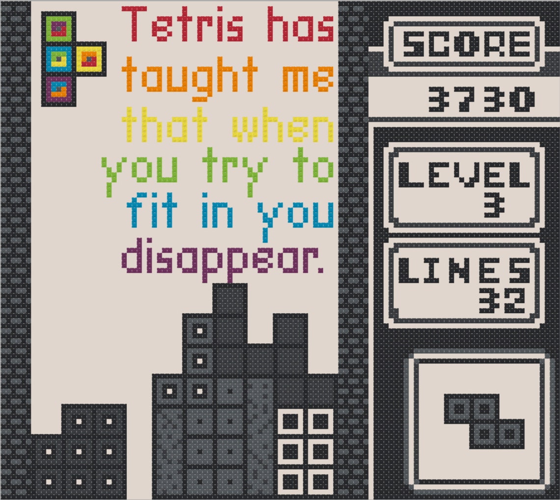 Tetris Fit in and Disappear Cross Stitch Pattern DIGITAL DOWNLOAD - Etsy