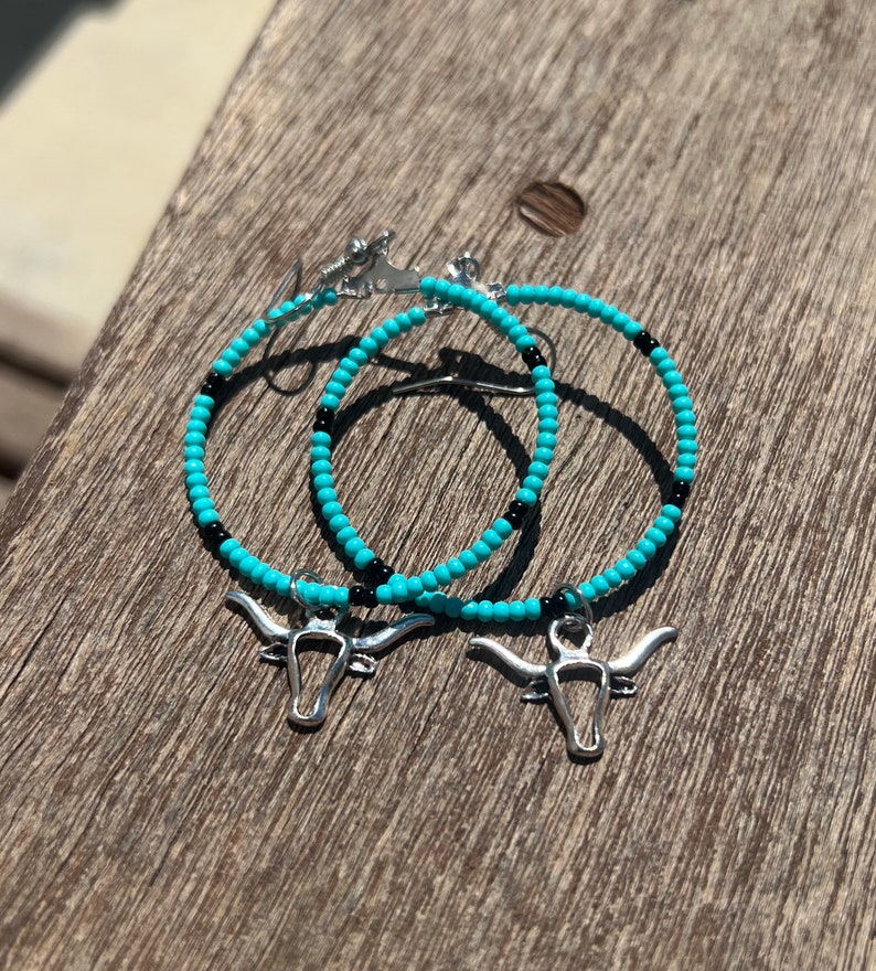 Longhorn Turquoise Western Hoop Earrings - Etsy