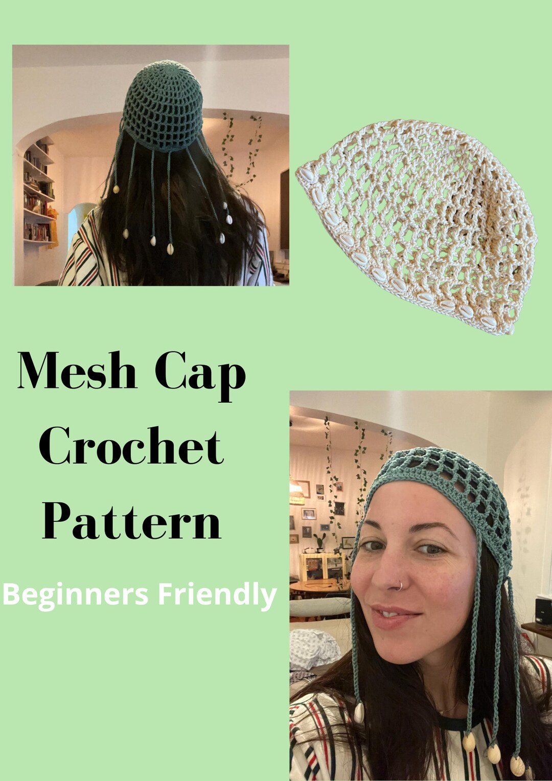 Mesh Crochet Cap Pattern. Beads Crochet Cap Pattern. Beginners Friendly ...