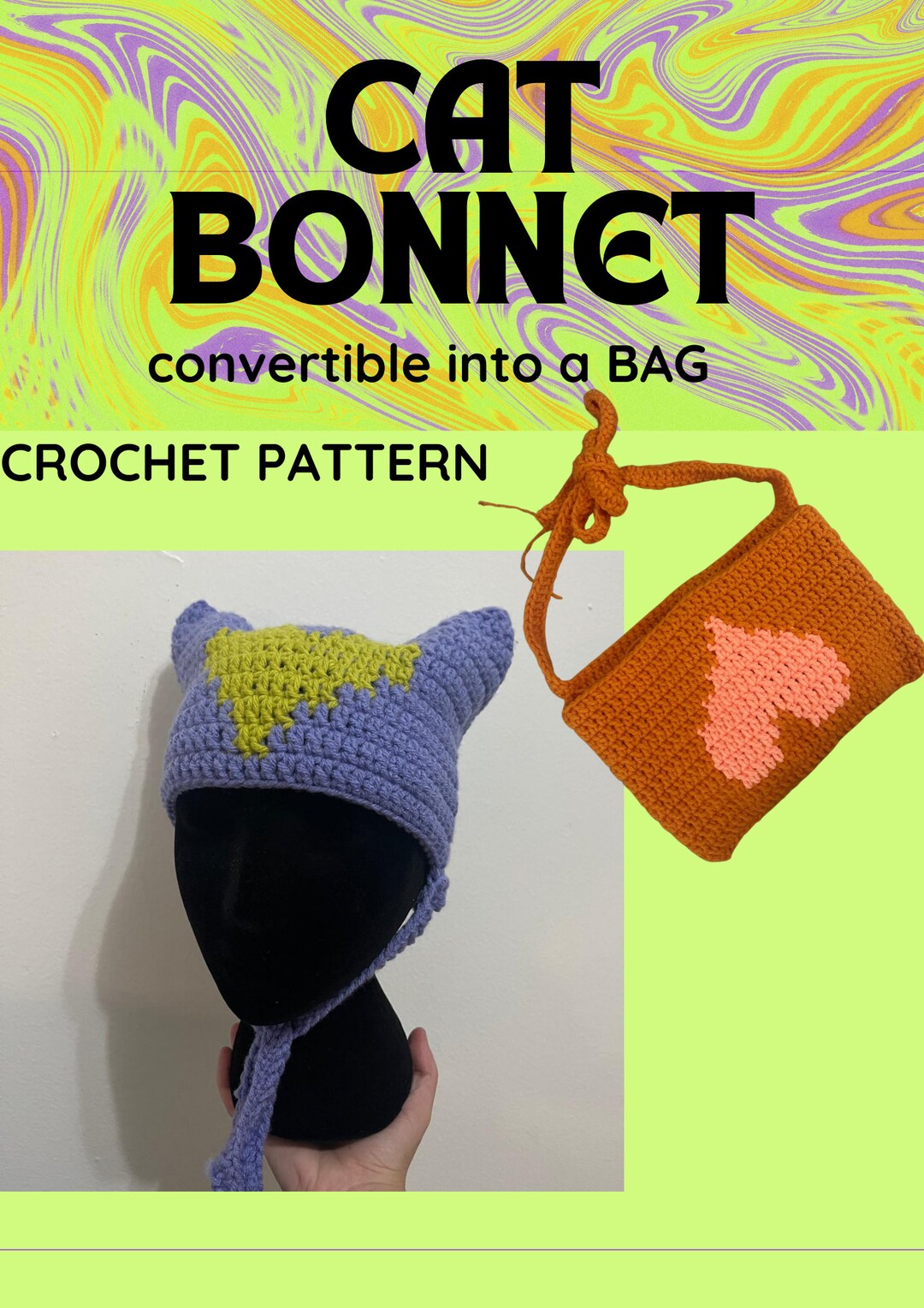 Cat Bonnet Crochet Pattern (reversible Into a Bag) - Etsy