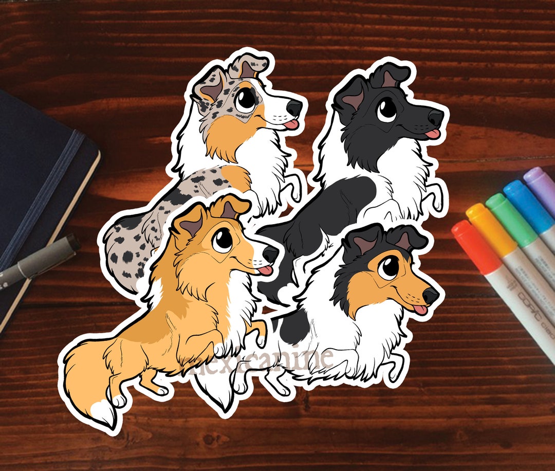 Sheltie Sticker Shetland Sheepdog Chibi Puppy Dog, Vinyl, Hand Drawn ...