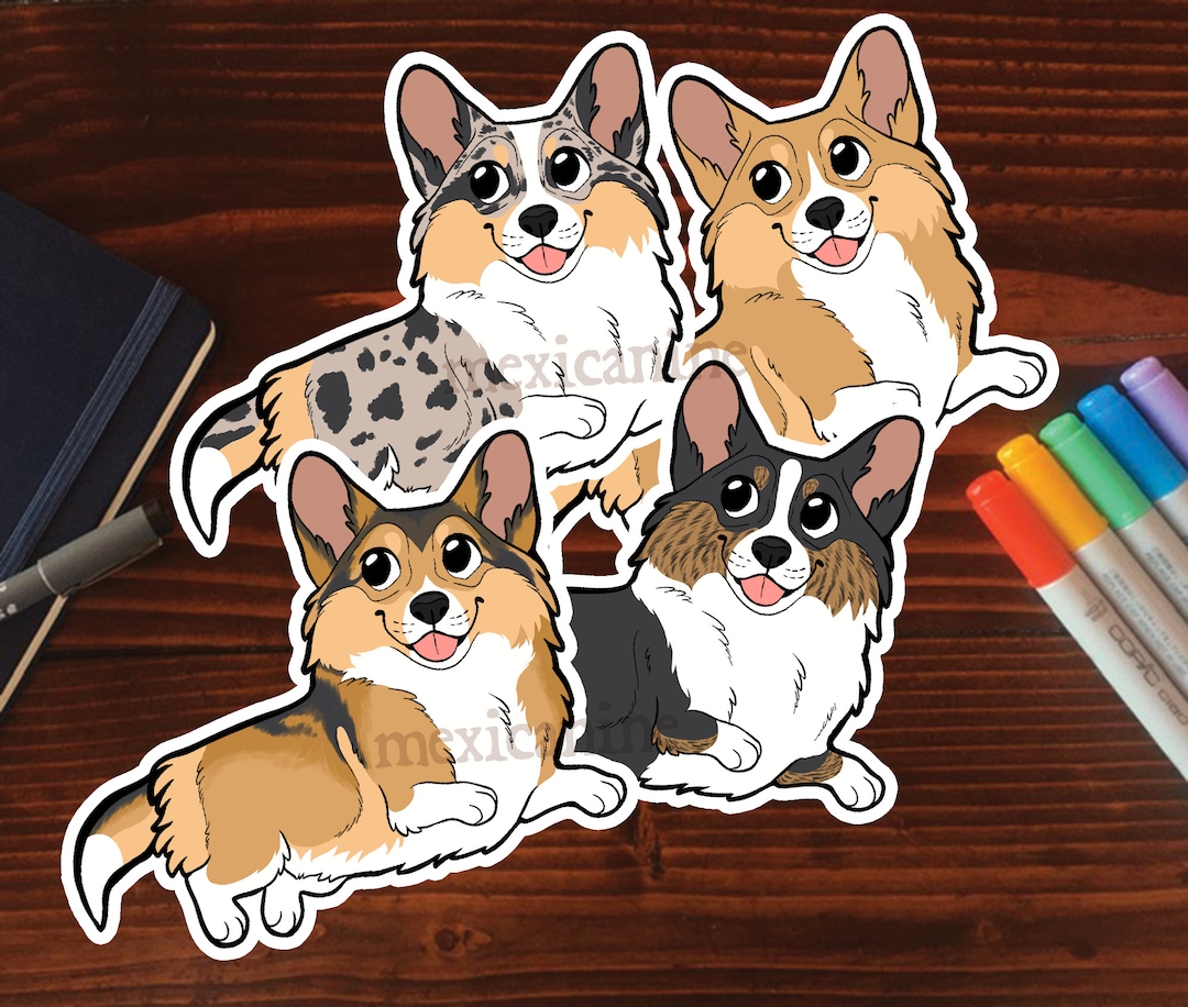 Cardigan Corgi Sticker Chibi Puppy Dog, Vinyl, Hand Drawn Illustration ...