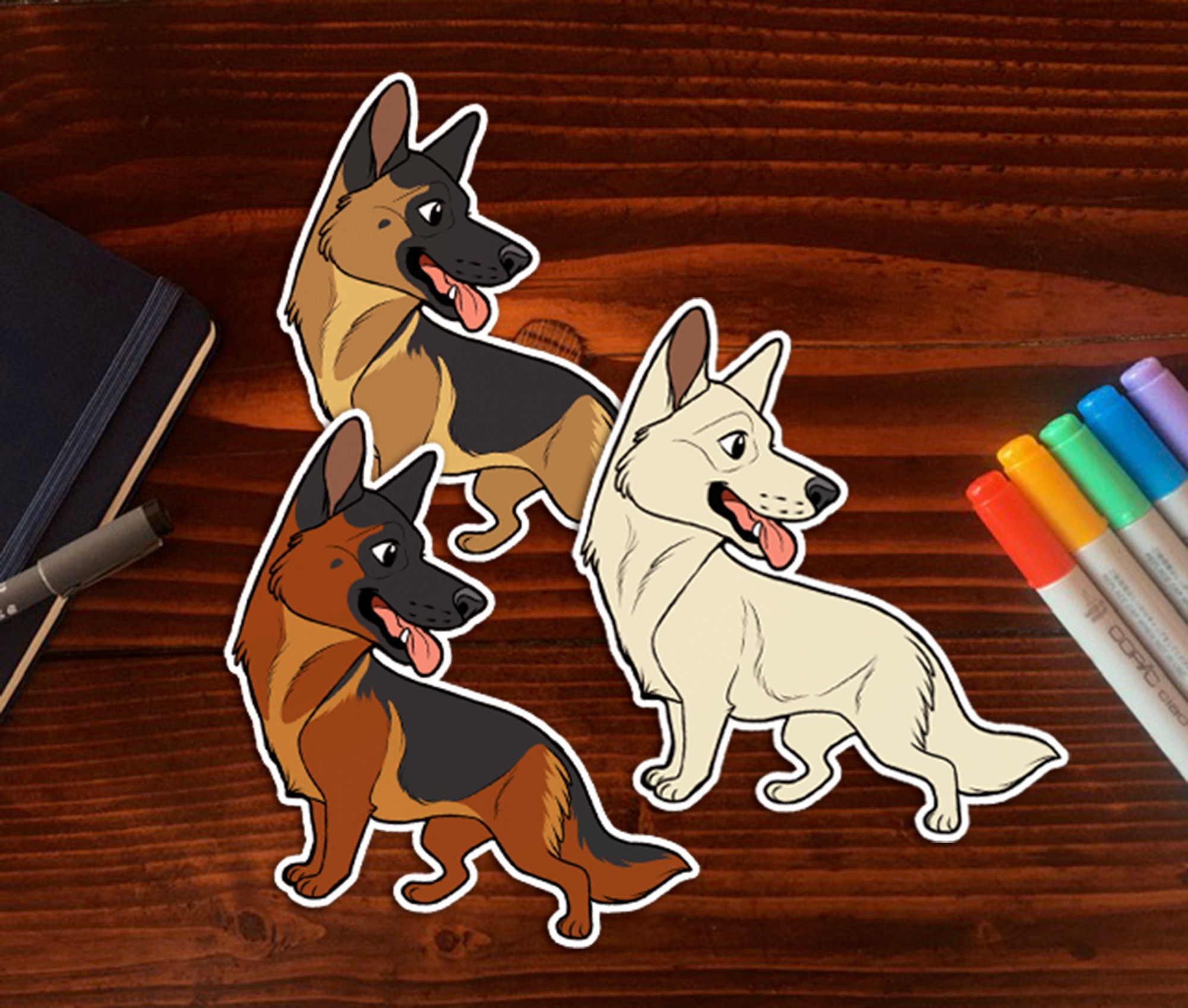 German Shepherd Sticker Chibi Puppy Dog Vinyl Hand Drawn | Etsy