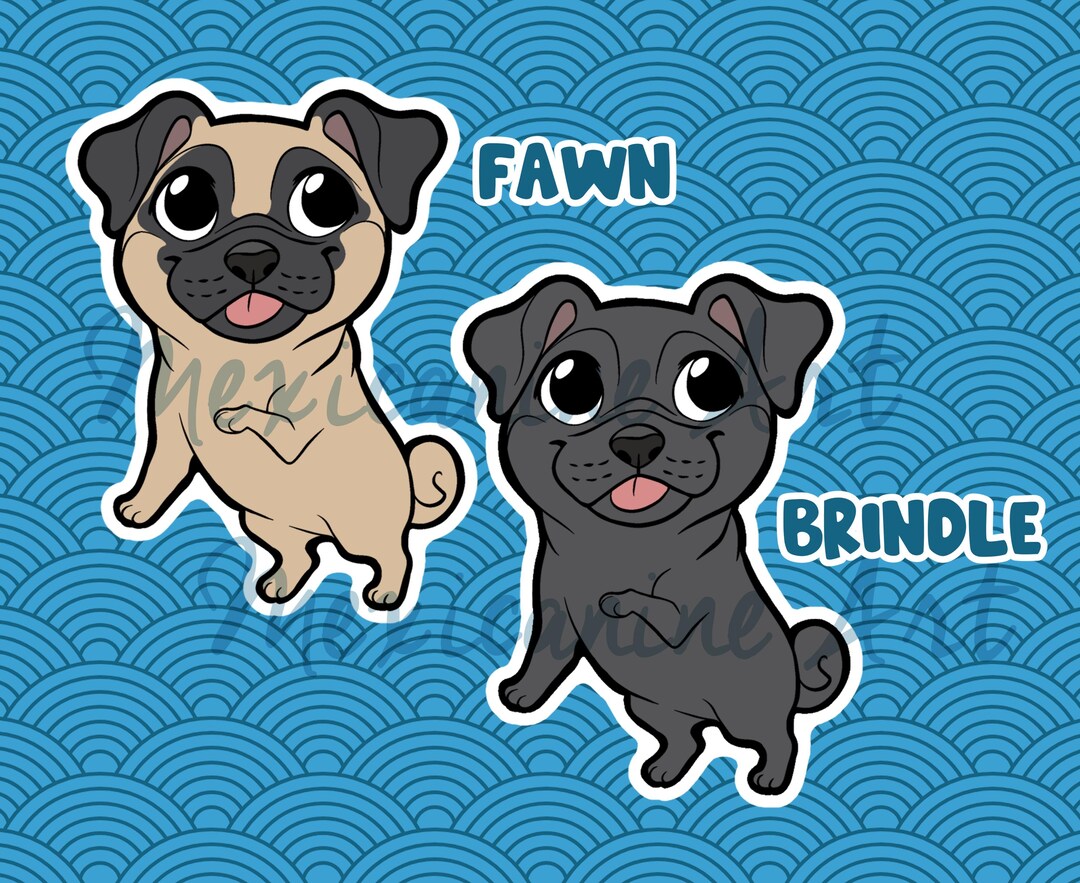 Pug Sticker || Chibi Puppy Dog, Vinyl, Hand Drawn Illustration ...