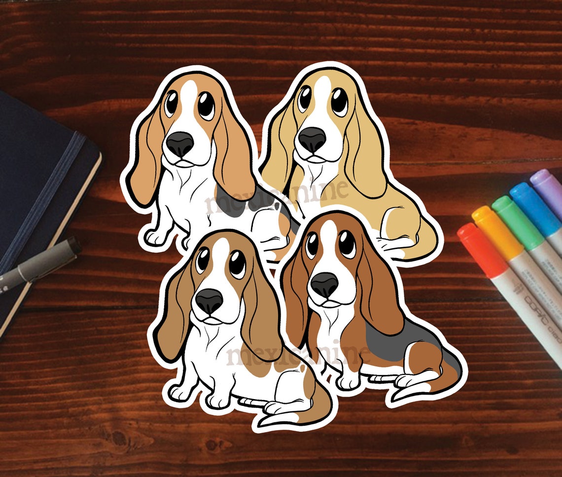 Basset Hound Sticker Chibi Puppy Dog Vinyl Hand Drawn | Etsy
