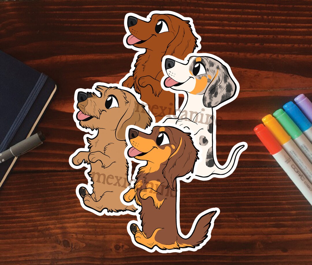 Dachshund Sticker Doxie Chibi Puppy Dog, Vinyl, Hand Drawn Illustration ...