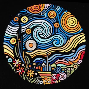 Van Gogh Starry Night Machine Embroidery,satin Embroidery,embroidery ...