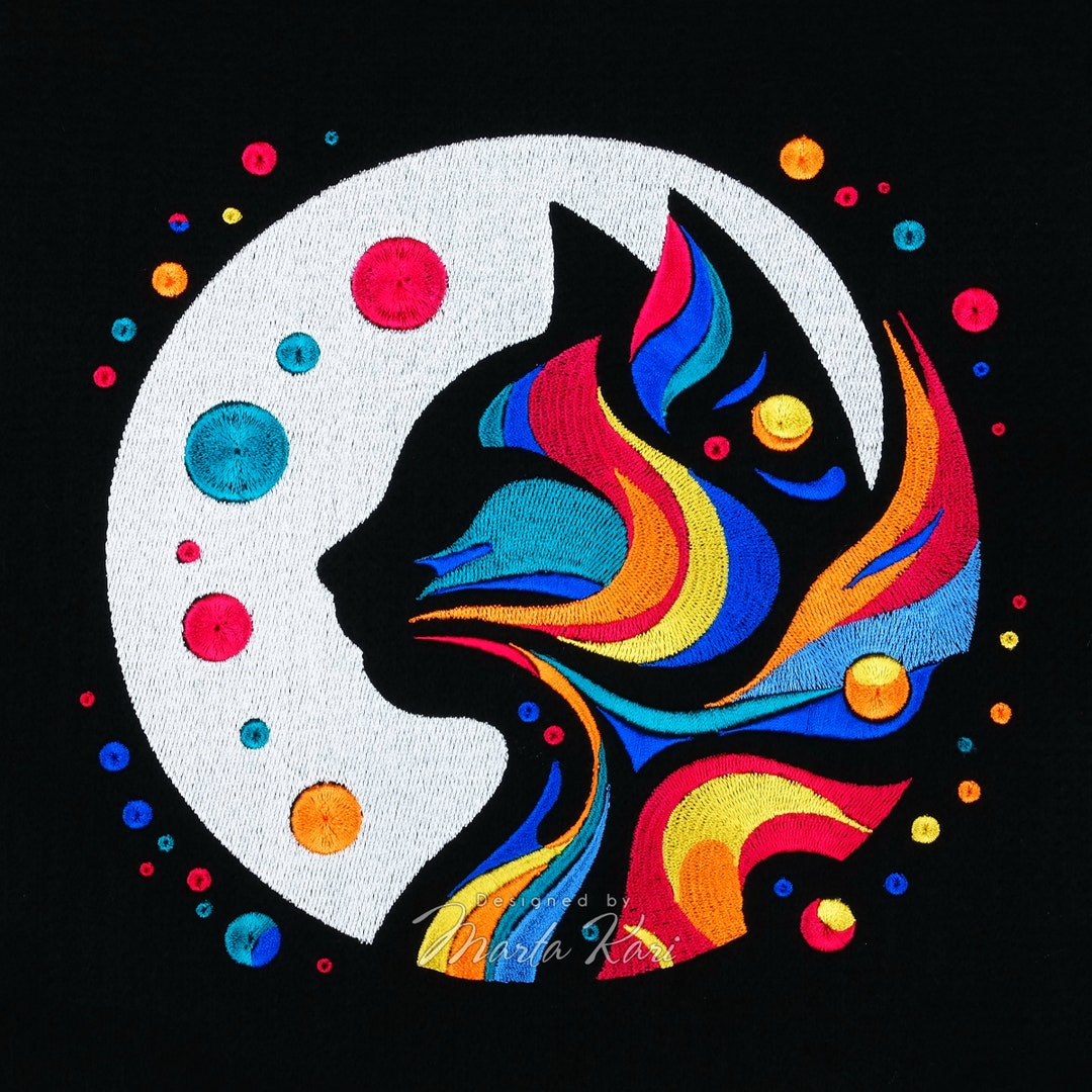 Psychedelic Cat Machine Embroidery File,modern Cat Art,cat Lover Gift ...