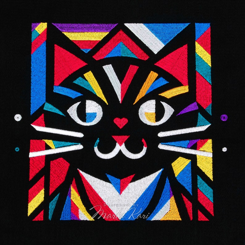 Psychedelic Cat Machine Embroidery File,modern Cat Art,cat Lover Gift ...