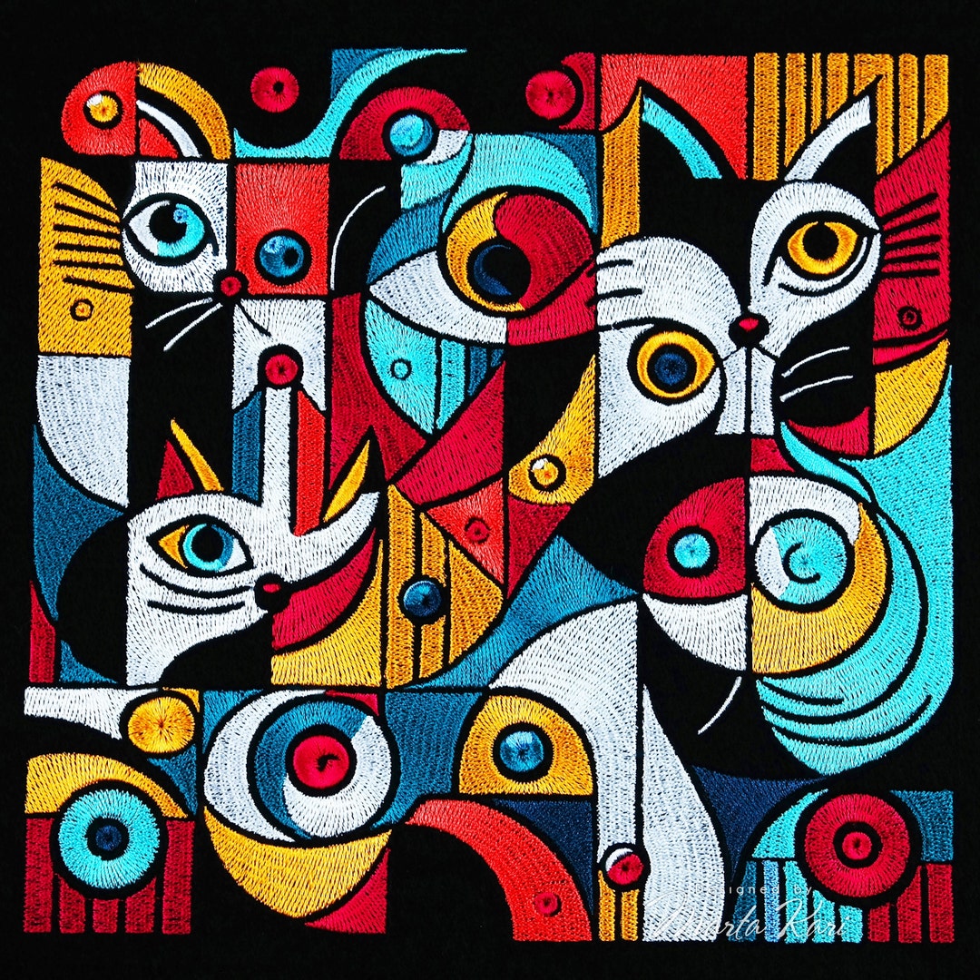 Pablo Picasso Style Cute Cats Machine Embroidery,embroidery Design ...