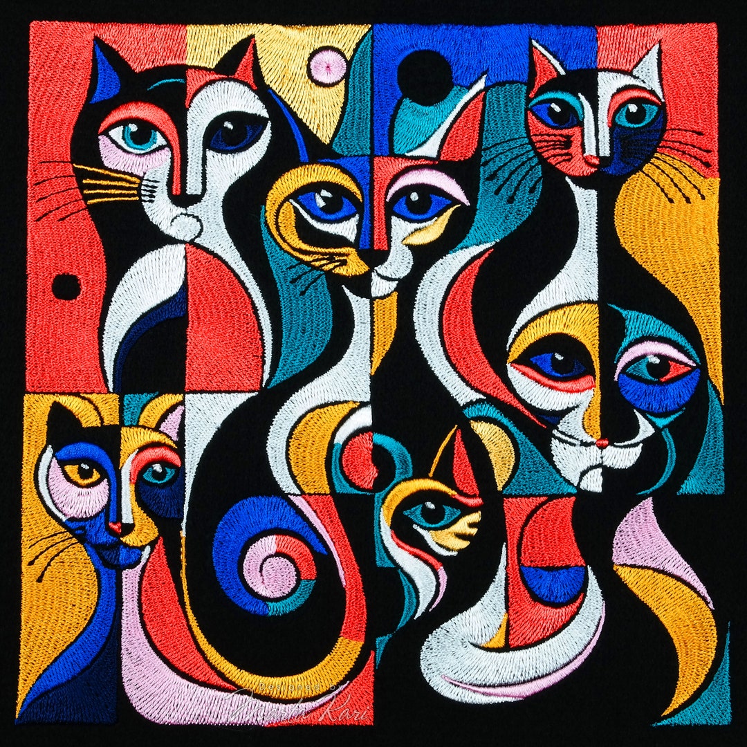 Salvador Dali Style Cute Cats Machine Embroidery,embroidery Design ...