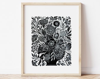 Vase I, Original Block Print, Linocut Print, Handcut Print, Linoleum ...