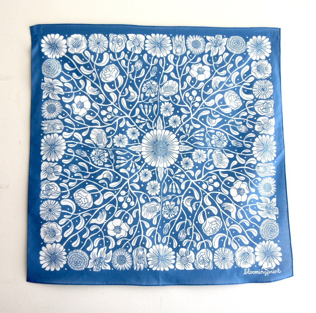 Bird Garden Bandana, Cotton Bandana, Floral Scarf, Soft Cotton Bandana ...