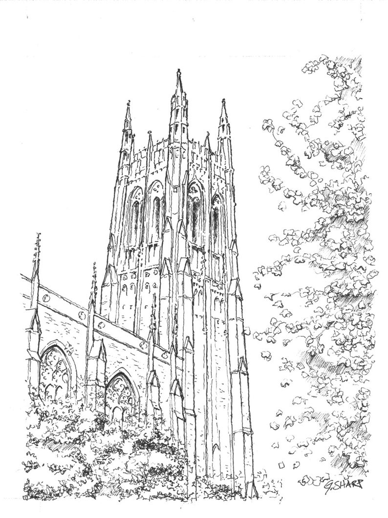 Print: Duke University Chapel, Durham, NC (pen and Ink Rendering) - Etsy