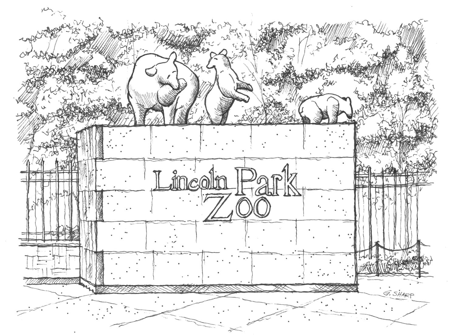 Print: Lincoln Park Zoo Entrance, Chicago (pen and Ink Rendering) - Etsy