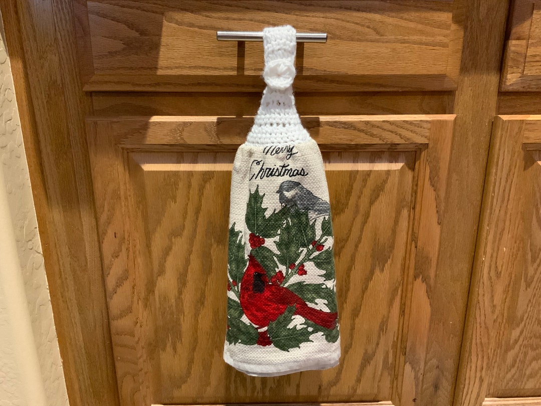 Christmas Kitchen Towel, Christmas Hanging Towel With Crochet Topper ...