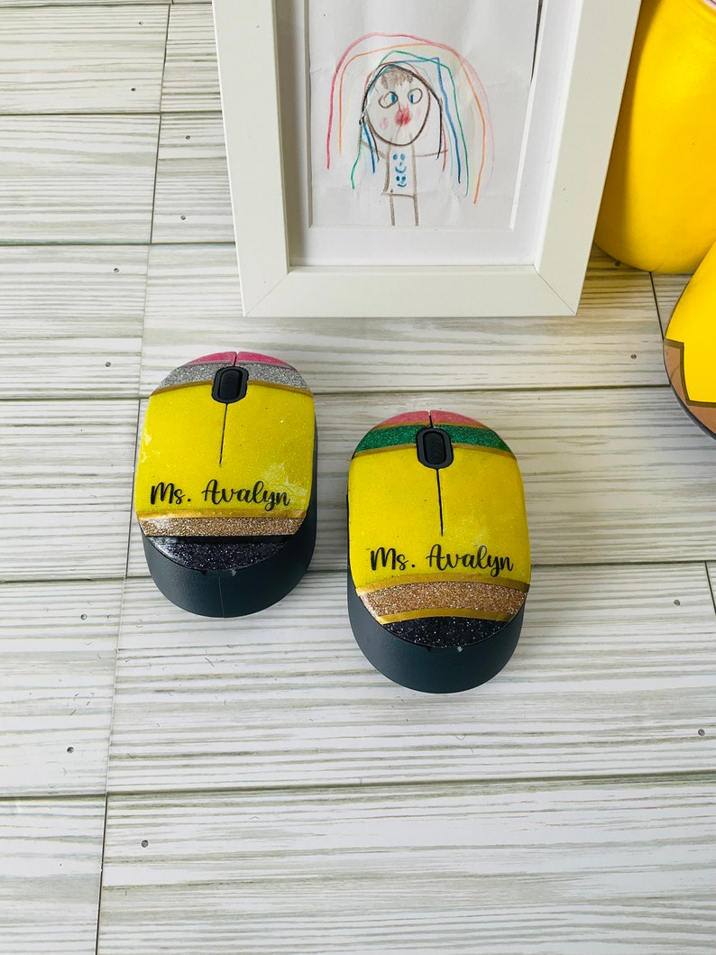 Pencil Wireless Mouse | Glitter Teacher Gift - Etsy