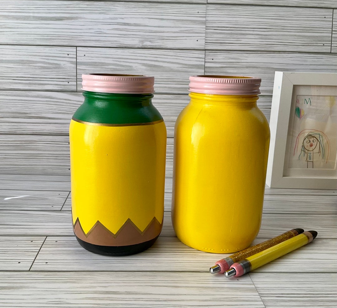 Pencil Holder 7 Teacher Gifts Glass Jar Pencil Holder Yellow Pencil ...