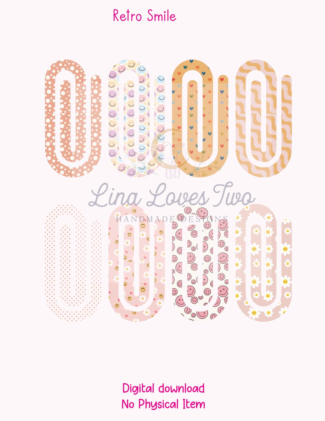 Retro Smile Jumbo Paperclip PNG: Sublimation Clipart (digital Download ...