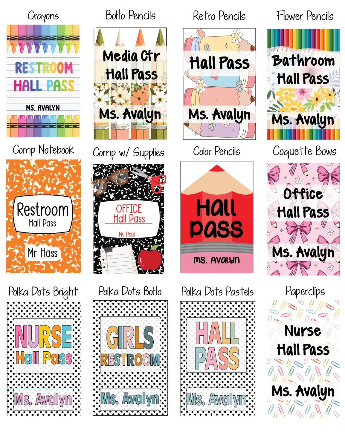 Custom Teacher Hall Pass Set: Double Sided Classroom Lanyards, 6-pack ...