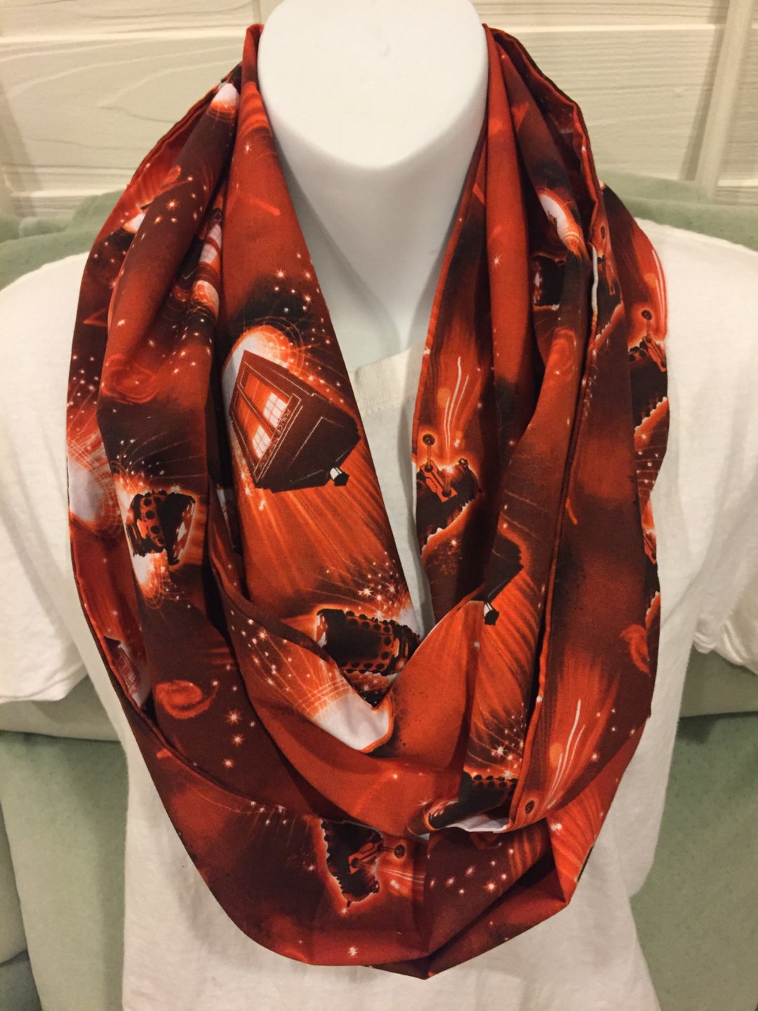 Doctor Who Tardis & Dalek Red Infinity Scarf - Allover Print Accessory ...