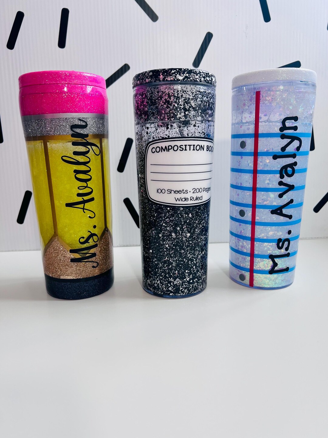 Glitter Snow Globe Teacher Tumbler 18 Oz: Pencil, Lined Paper ...