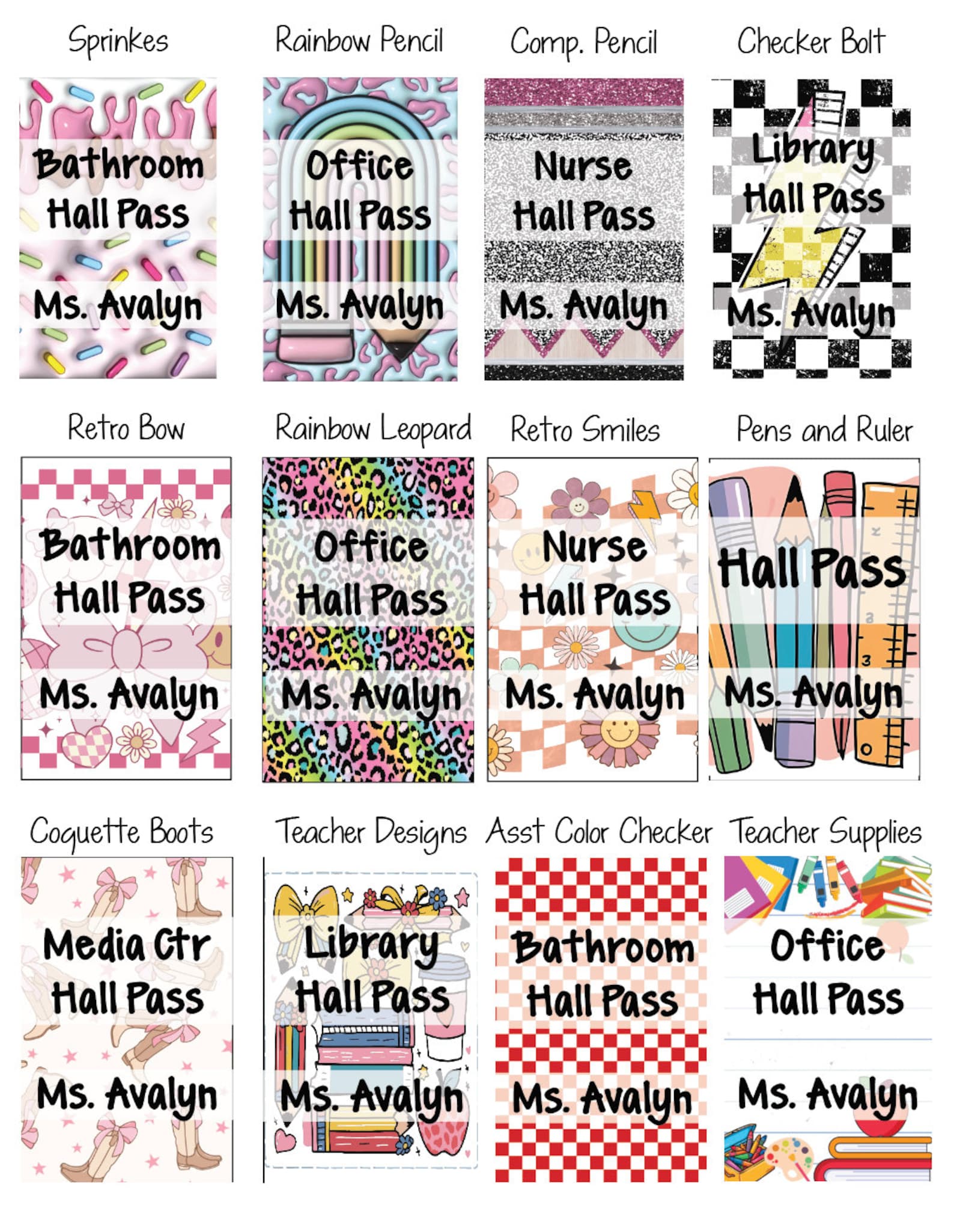 Custom Teacher Hall Pass Set: Double Sided Classroom Lanyards, 6-pack ...