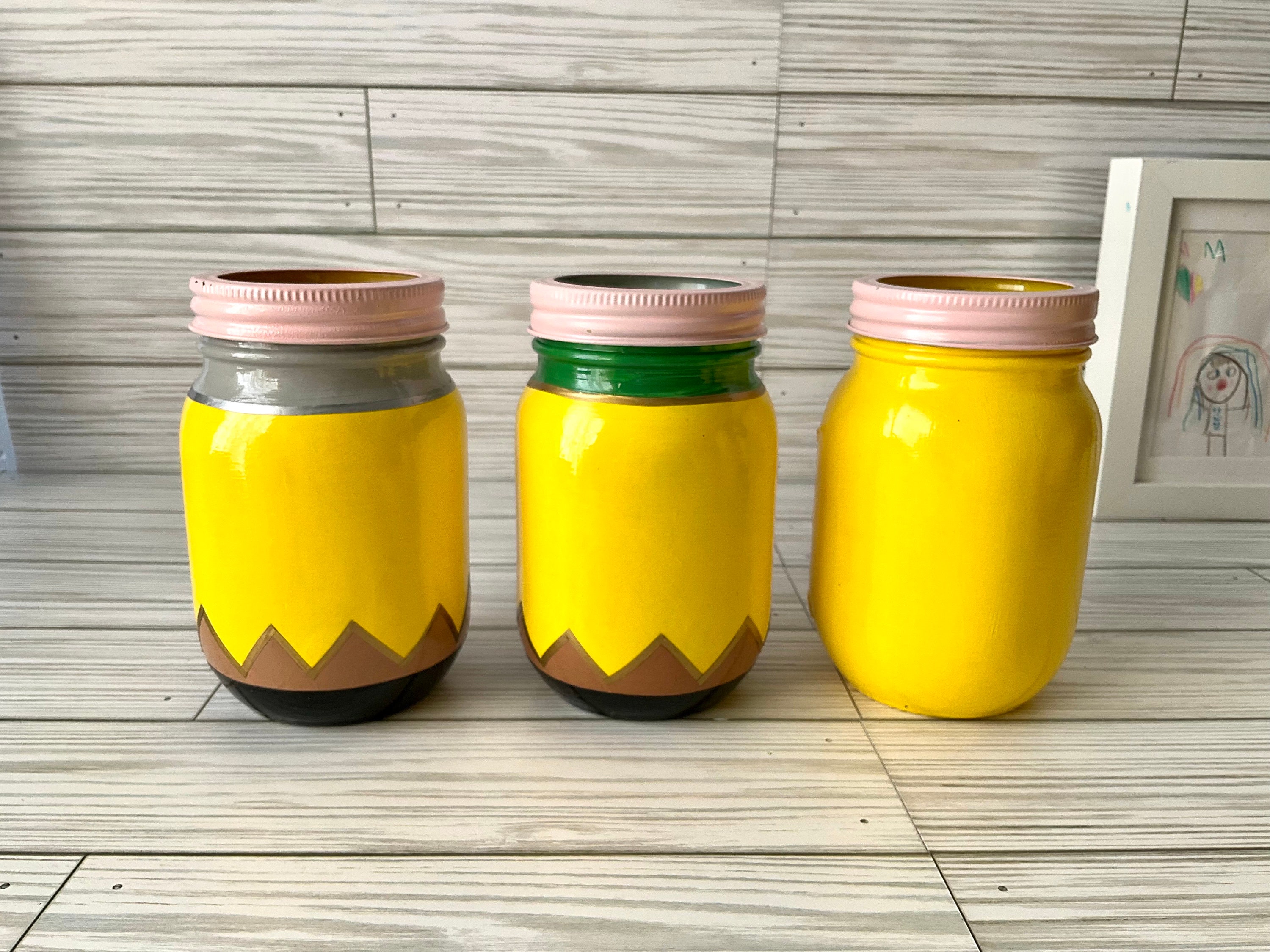 Pencil Holder 7 Teacher Gifts Glass Jar Pencil Holder Yellow Pencil ...