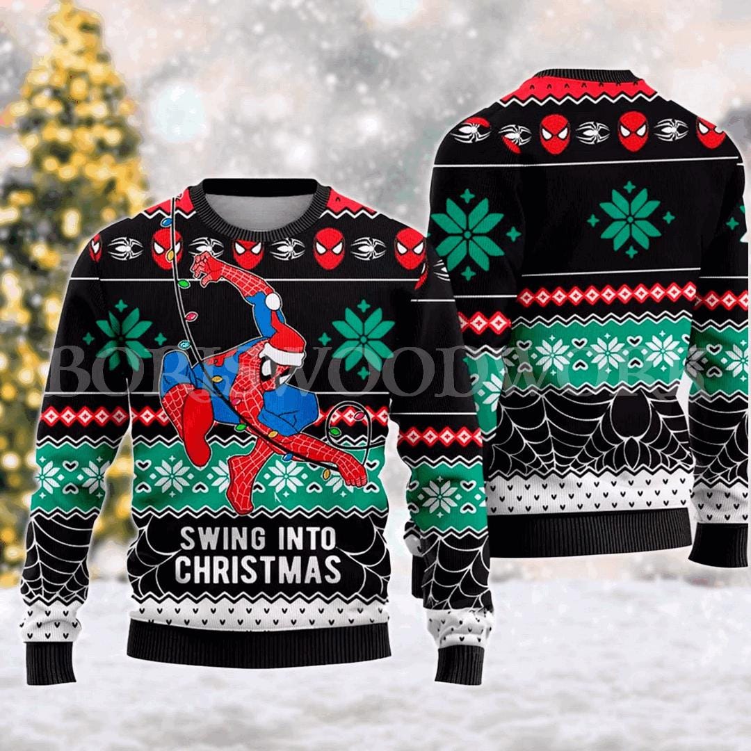 Spider-man Superhero Ugly Christmas Sweater, Holiday Sweater for Marvel ...