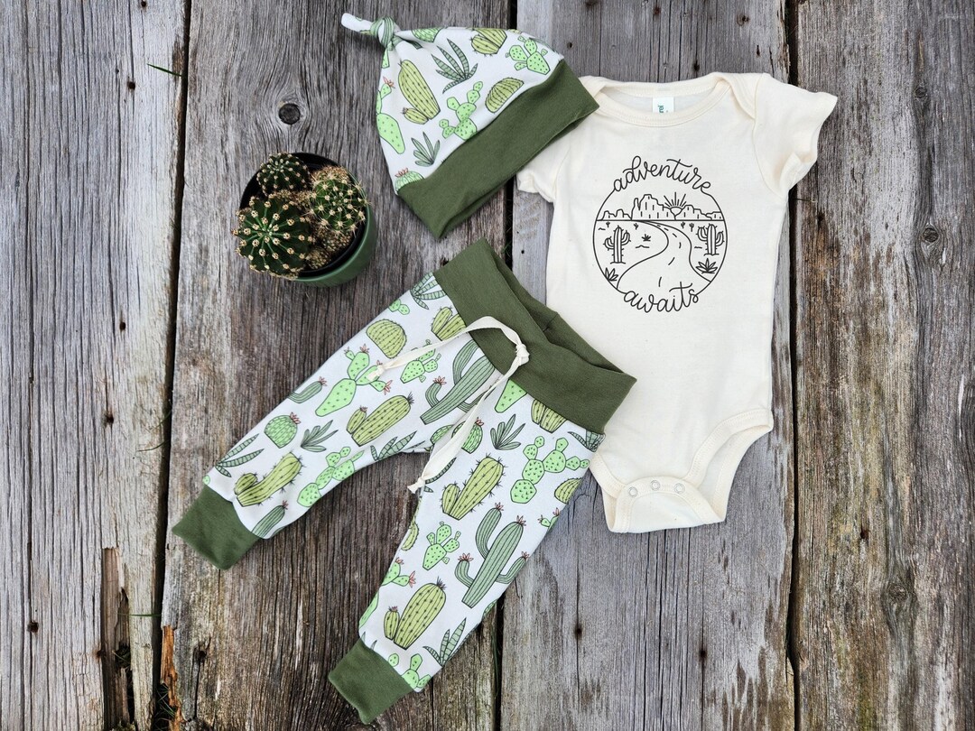 Organic Cactus Baby Clothing: Cotton Leggings, Bodysuit, and Hat ...