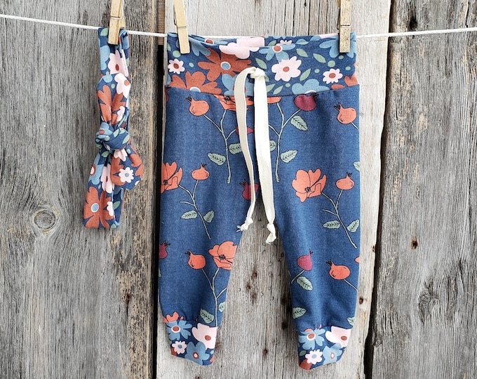 Floral Baby Leggings, Organic Baby Clothes, Poppy Baby Clothes, Navy ...