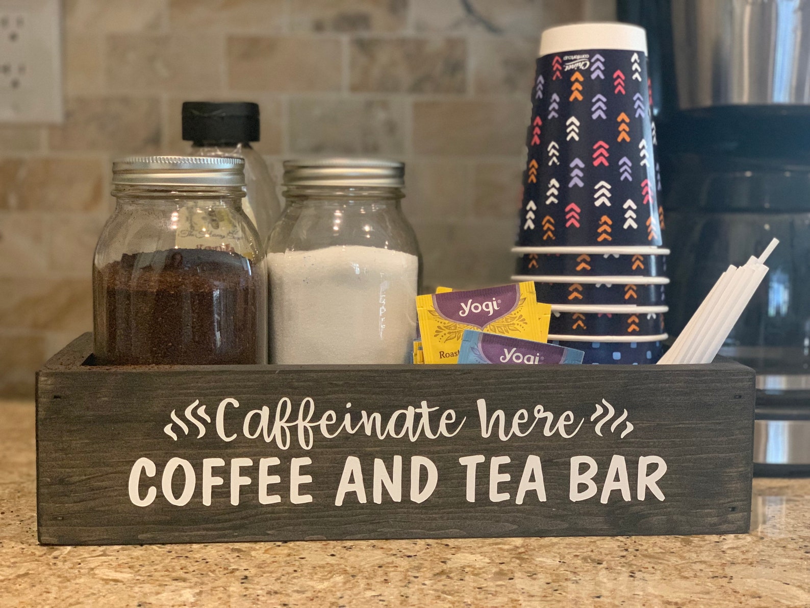 Coffee and Tea Bar Wooden Box Kitchen Counter Organization - Etsy