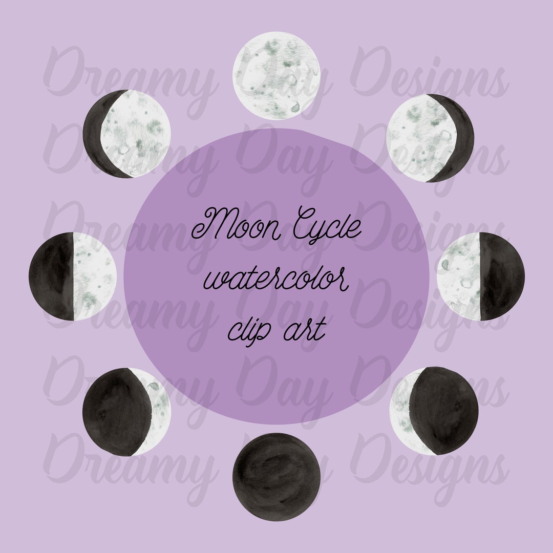 Moon Phases, Moon Phase Clip Art, Moon Cycle, Watercolor Moon Clipart ...