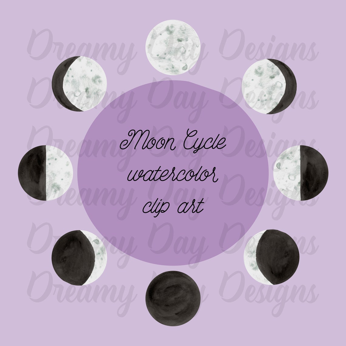 Moon Phases, Moon Phase Clip Art, Moon Cycle, Watercolor Moon Clipart ...