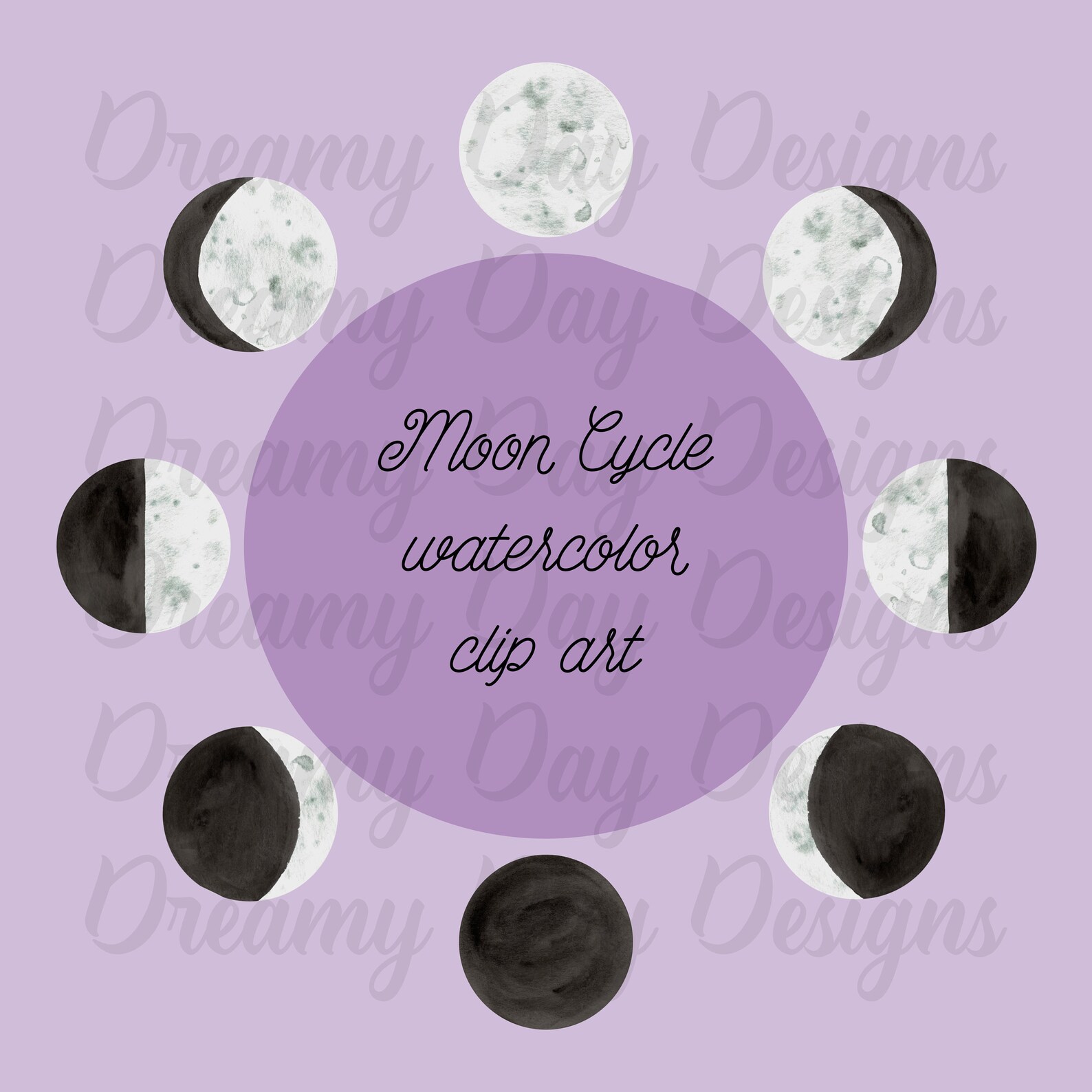 Moon Phases, Moon Phase Clip Art, Moon Cycle, Watercolor Moon Clipart ...