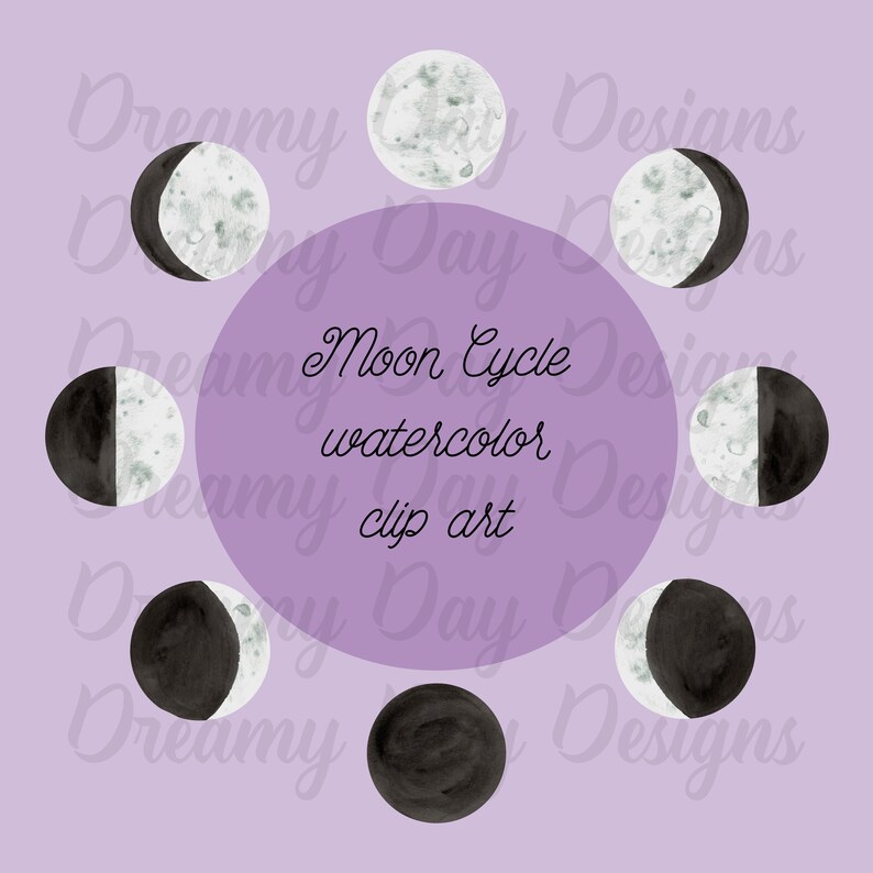 Moon Phases, Moon Phase Clip Art, Moon Cycle, Watercolor Moon Clipart ...
