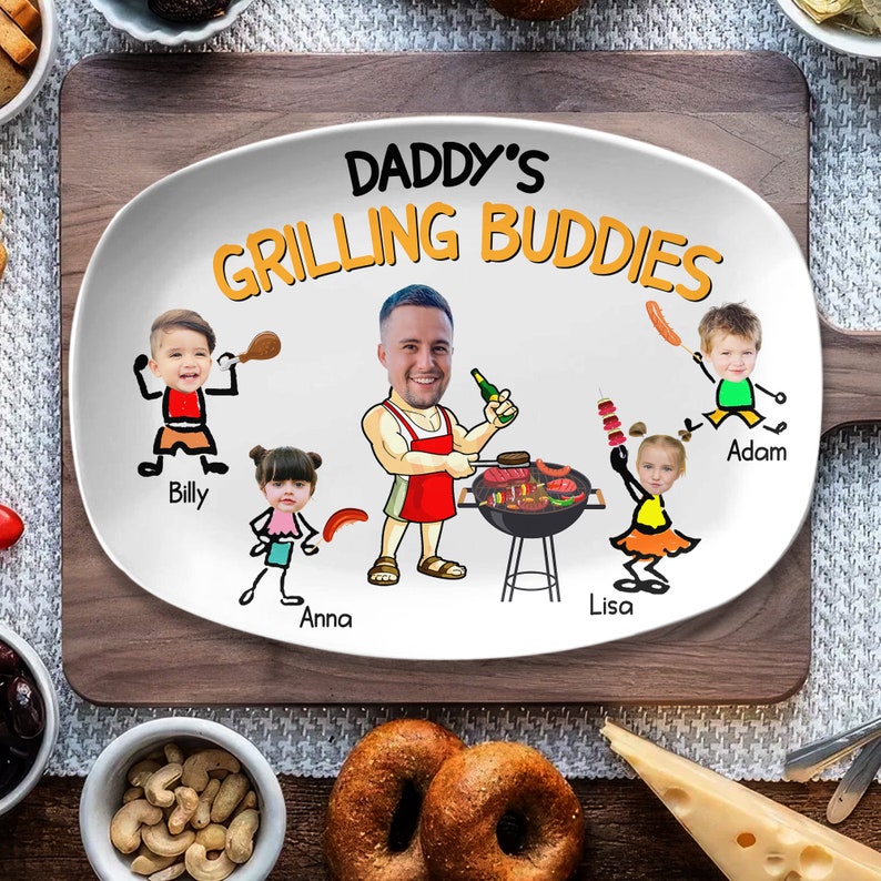 Personalized Daddy's Grilling Buddies Plate, Custom Kids Face Grilling ...