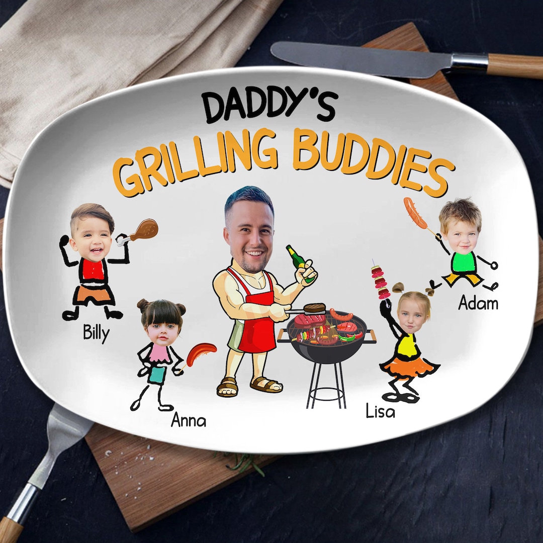 Personalized Daddy's Grilling Buddies Plate, Custom Kids Face Grilling ...