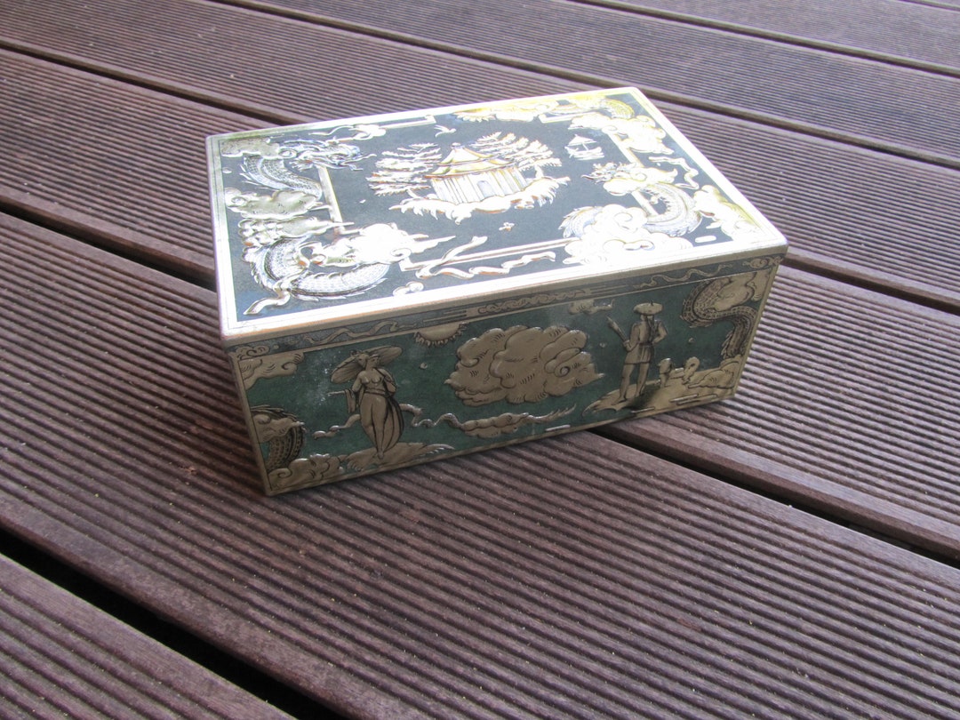 Old Green and Gold Metal Box With Chinoiserie-style Decorations - Etsy