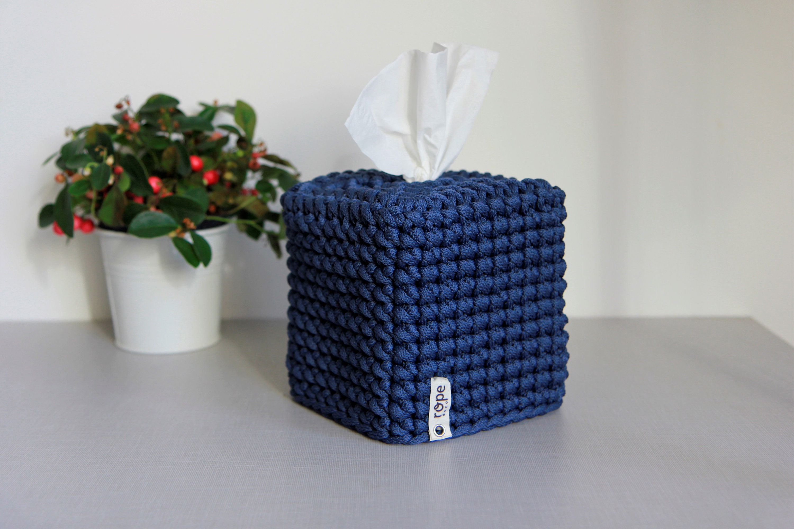Square Blue Jeans Tissue Box Cover Crochet Scandinavian Style | Etsy