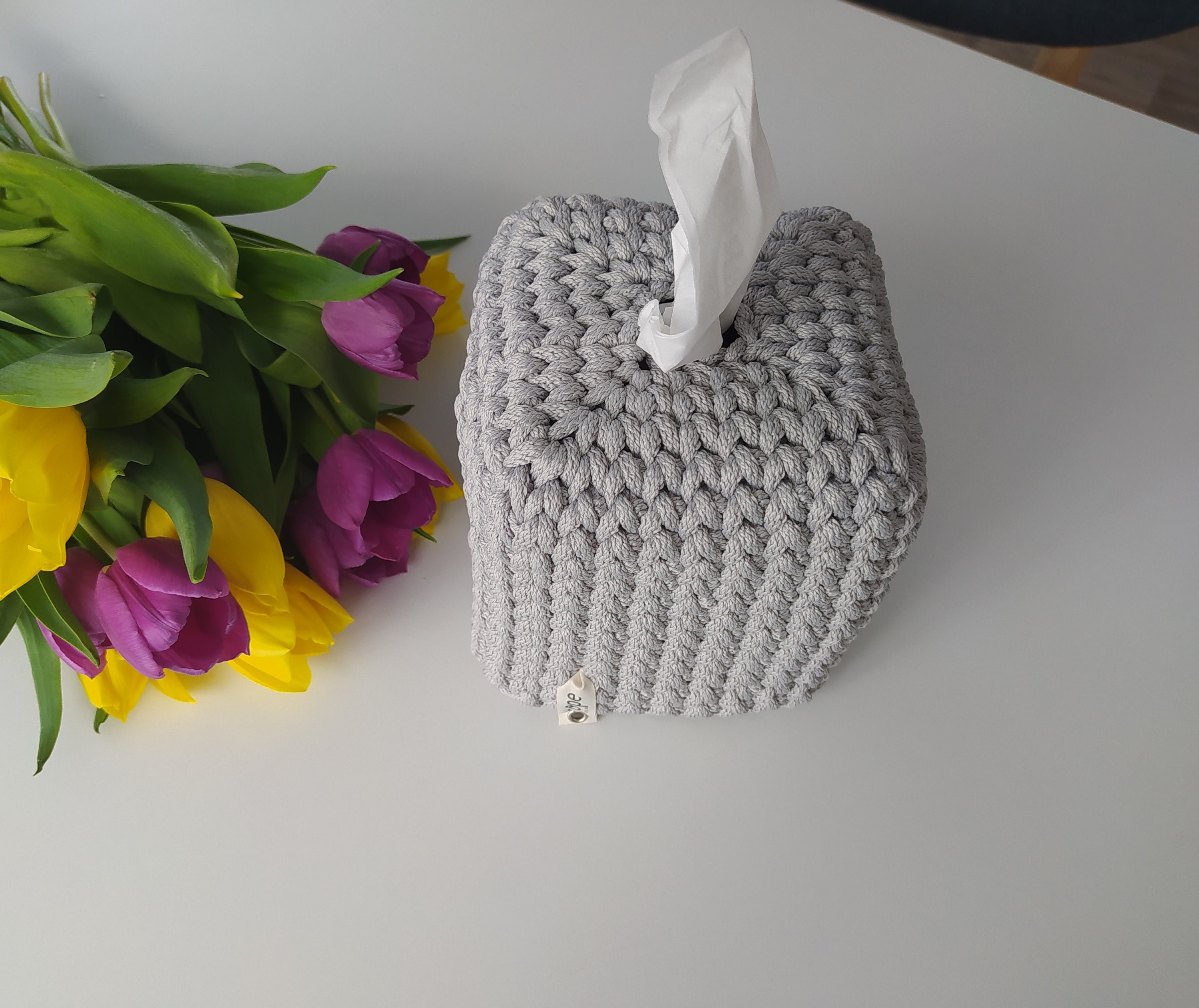 Square Light Grey Tissue Box Cover Crochet Scandinavian Style - Etsy