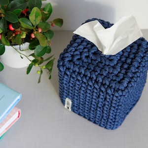 Square Blue Jeans Tissue Box Cover, Crochet Scandinavian Style Cover ...
