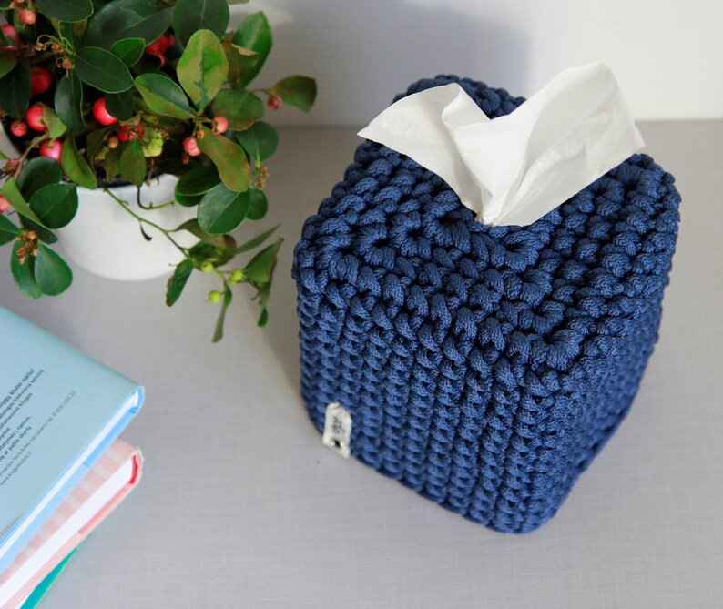 Square Blue Jeans Tissue Box Cover Crochet Scandinavian Style | Etsy