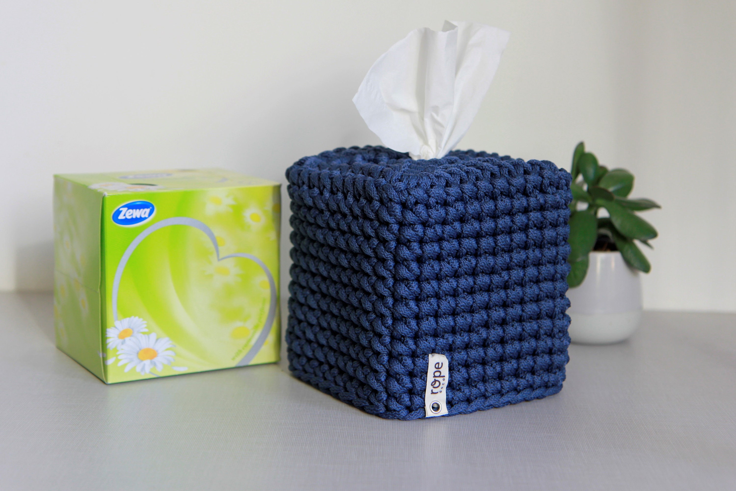 Square Blue Jeans Tissue Box Cover Crochet Scandinavian Style | Etsy