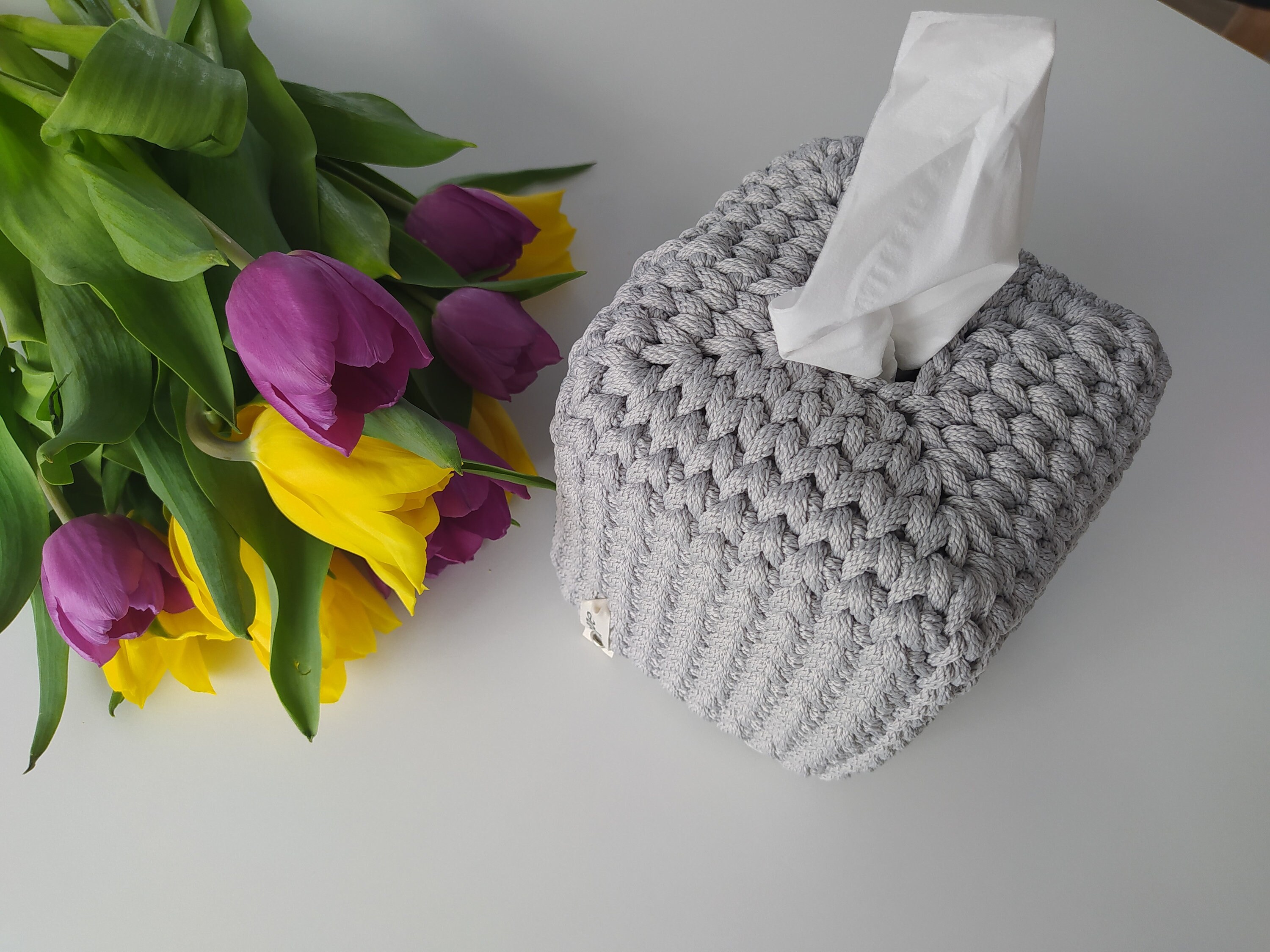 Square Light Grey Tissue Box Cover Crochet Scandinavian Style - Etsy