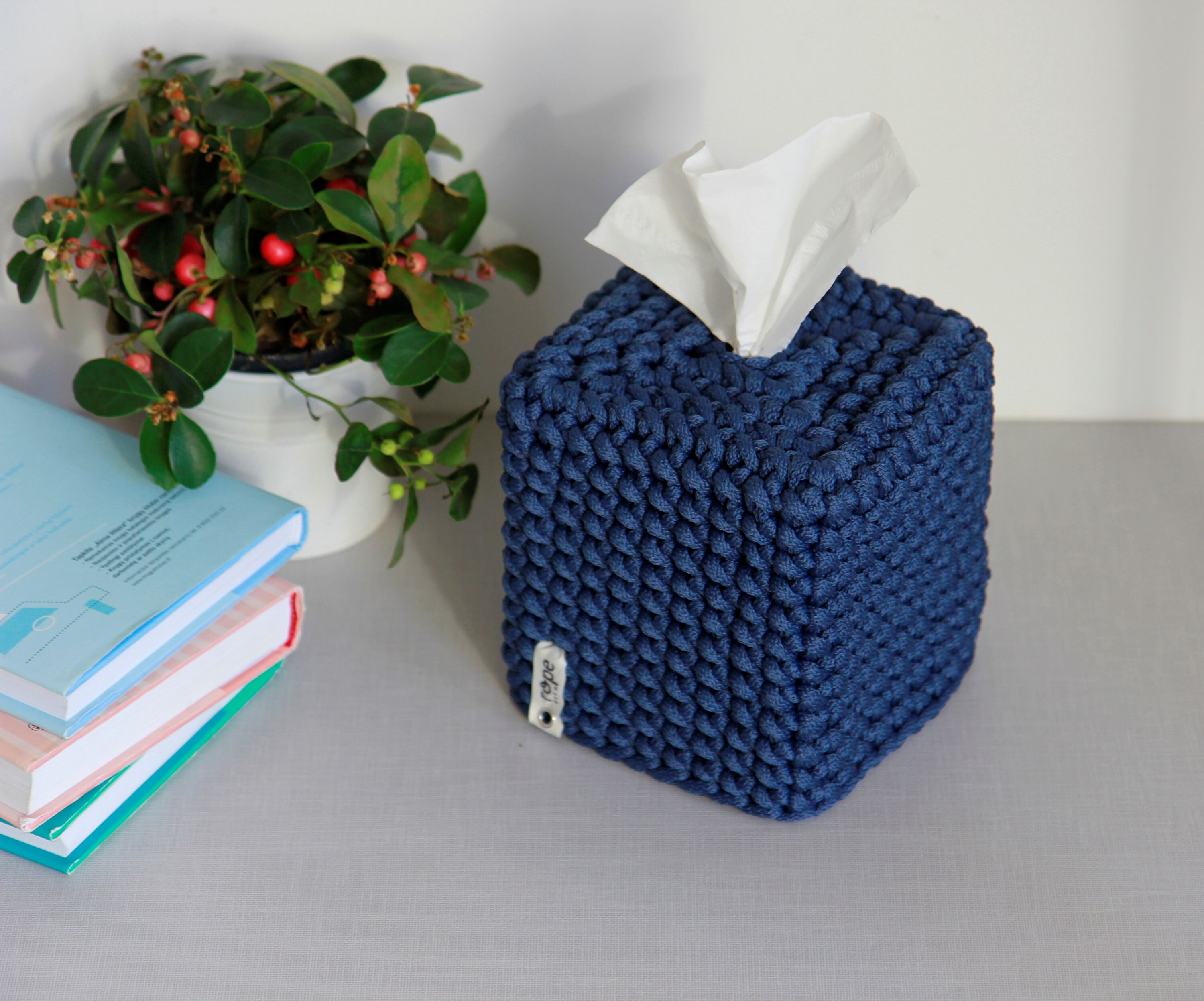 Square Blue Jeans Tissue Box Cover Crochet Scandinavian Style | Etsy